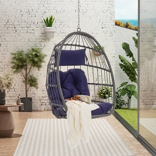 Folding Blue Purple Rattan Swing Egg Chair Hand Woven Hanging Chair ...