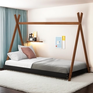 Wooden Twin Size Tent Floor Bed with Triangle Structure - Bed Bath ...