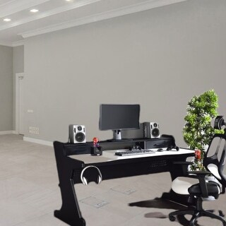 Gaming Desk with Two Drawers and Open Storage Space for Gear, Sturdy ...