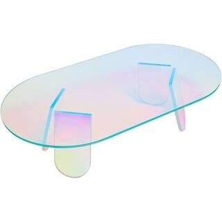 Acrylic Rainbow Color Coffee Table, Iridescent Glass End Table Round ...