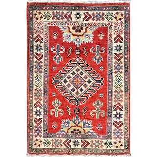 Shahbanu Rugs Goji Berry Red Wool Veggie Dyes Special Kazak with Large ...