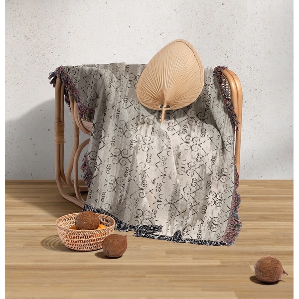DISTRESSED WROUGHT IRON GREIGE Woven Throw Blanket with Fringe By Kavka ...