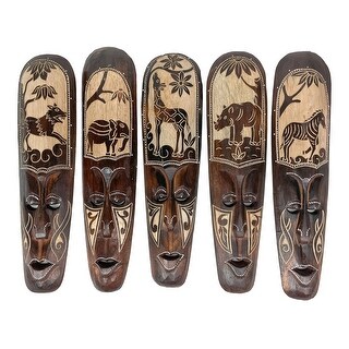 Zeckos 20In African Animal Hand Carved Wood Wall Masks (Set Of 5) - Bed ...