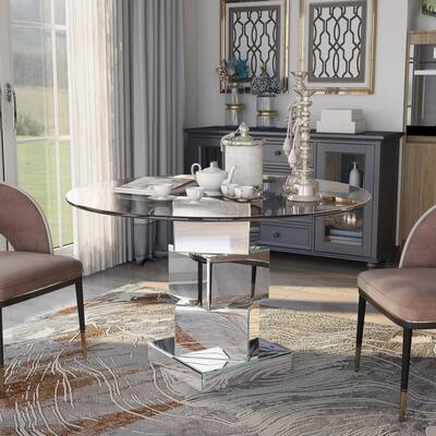 Furniture of America Fiti Modern Chrome 50-inch Round Glass Top Dining ...