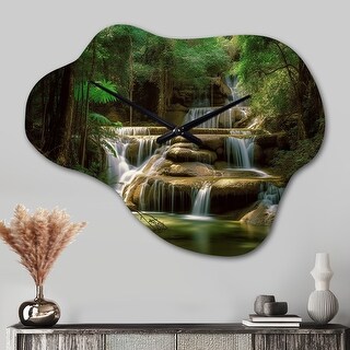 Designart - Waterfall In Dense Forest I - Mountains Wall Clocks in ...