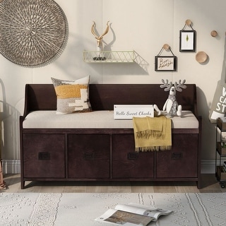 Moda Furnishings Movable Cushion Storage Bench with Drawers and ...