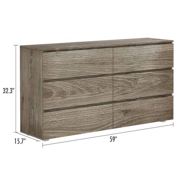 Timechee 6 Drawer 59'' W Chest&Dresser White/Dark Brown - Bed Bath ...