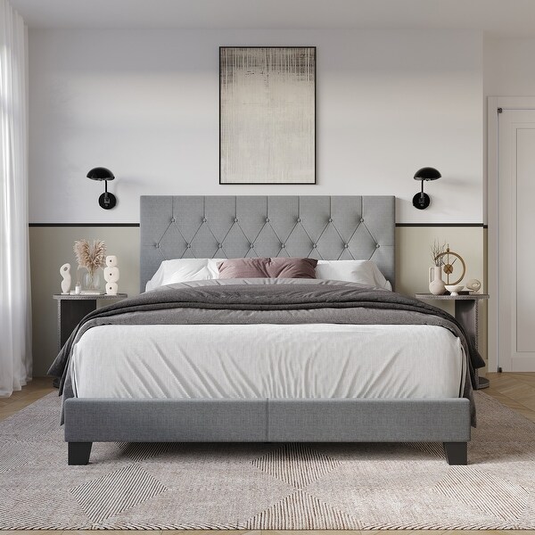 Grey upholstered panel bed store