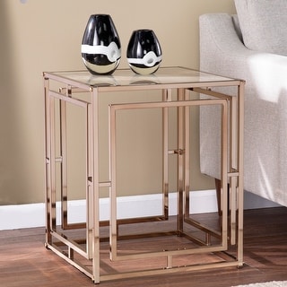 SEI Furniture Simons Transitional Faux Marble & Glass Top Side Table ...