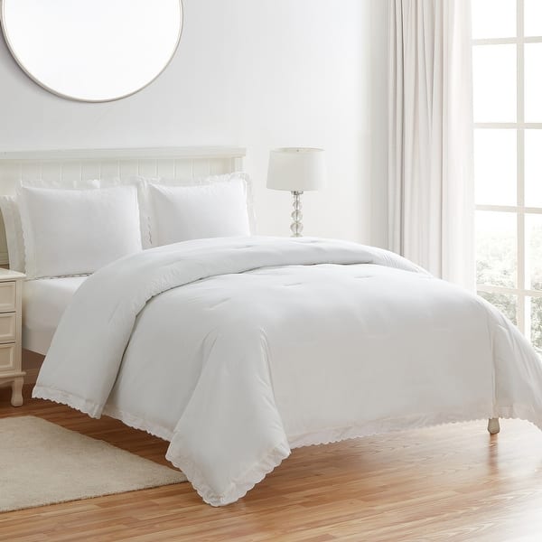Scallop 3-Piece White Ruffle Cotton Comforter Set - Bed Bath & Beyond ...