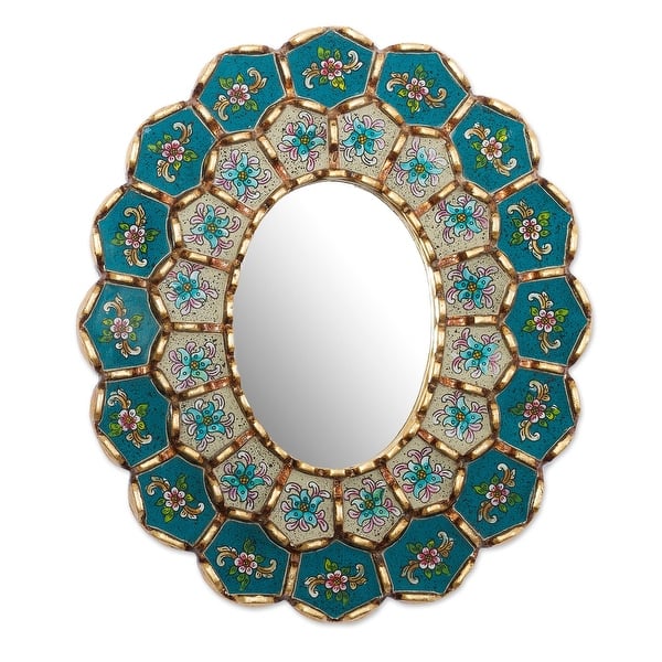 Novica Handmade Colonial Arrangements Reverse-Painted Glass Wall Mirror ...