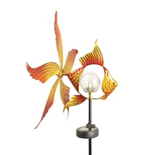 Fish Garden Stake - Solar Powered Light Globe Wind Spinner - Gold - Bed ...