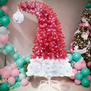 6FT Hinged Fir Artificial Fir Bent Top 300 LED Lights Christmas Tree ...