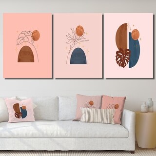 Designart 'Organic Abstract With Tropical Leaf On Pink I' Tropical Art ...