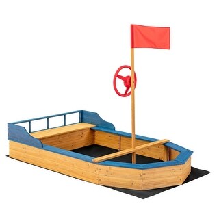 Kids' Pirate Boat Sandbox with Flag and Rudder - Natural - 67.5" x 39.5 ...