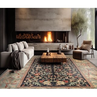 Hand KnottedBlack,Pale Aqua Turkish OushakWool Oriental Area Rug - 10 ...