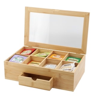 MegaChef 13 x 8 Inch Bamboo Tea Box Organizer with Acrylic Top Window ...