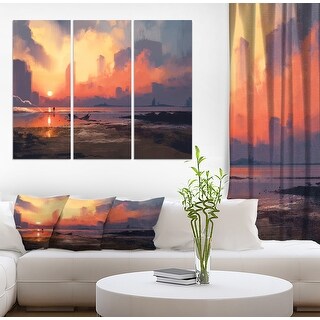 Designart "Man on sea beach" Sea & Shore Print on Wrapped Canvas set ...