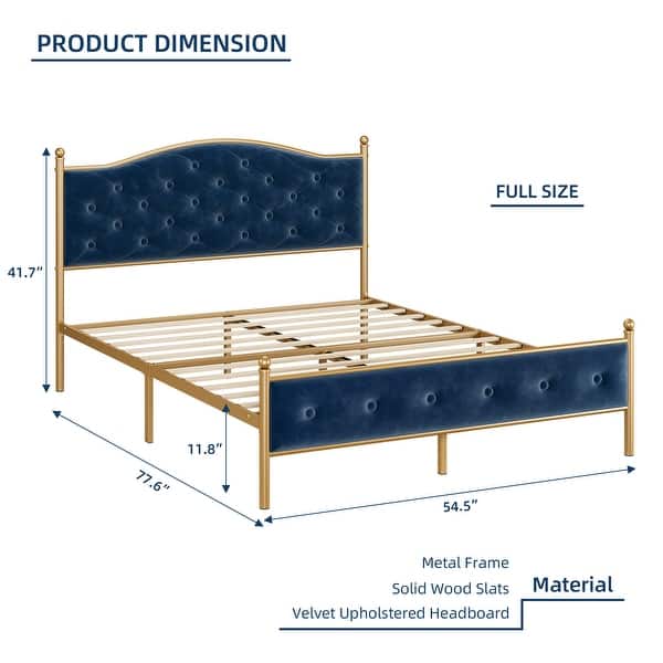 Bed Frame with Velvet Tufted Headboard - Bed Bath & Beyond - 39463178
