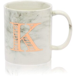 Rose Gold Letter K Monogram Mug, White Marble Ceramic Coffee Cup (11 oz ...