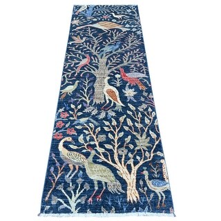 Millennium Blue, Afghan Peshawar with Birds of Paradise, Hand Knotted ...