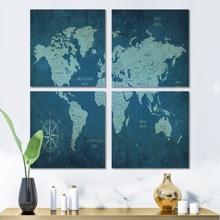 Designart "Slate World Map II" Traditional Canvas Wall Art Print - Bed ...