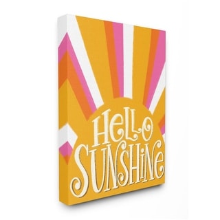 Stupell Hello Sunshine Phrase Yellow Pop Art Stripes Canvas Wall Art ...