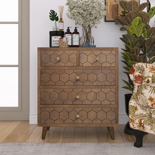 Handcrafted Accent Storage Drawer with Abstract Carvings and 5 Drawers ...