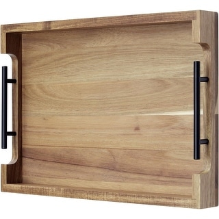 Acacia Wood Serving Tray with Metal Handles, 17 Inches - Bed Bath ...