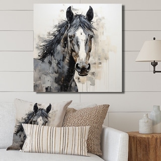 Designart "Grey Horse Subdued Tones Pointillism I" Animals Canvas Print ...