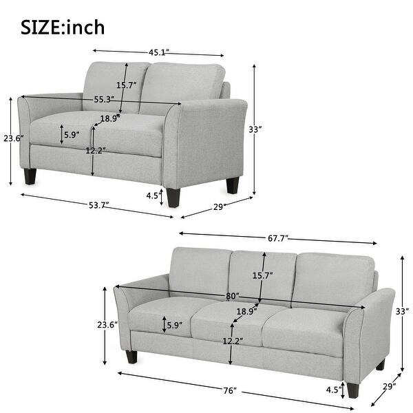 Light Grey Linen Lounge Accent Sofa Thick Back Couch Sloped Arms Sofa ...