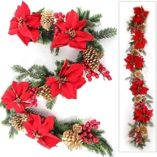 Christmas Elegance Garland: 5 Lush Artificial Poinsettias for Festive ...