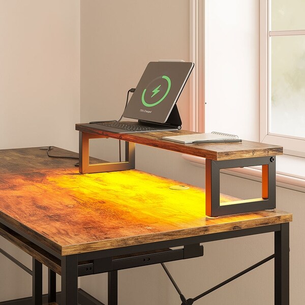 L Shaped Desk LED 95.2 Inch Computer Corner Desk with Keyboard Tray Monitor Stand On Sale Bed Bath Beyond 36365764