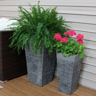 Sunnydaze 2-Piece High-Rise Fiber Clay Outdoor Planter Set - 20" and 26 ...