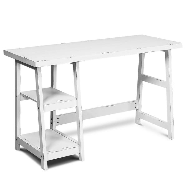 Trestle Computer Desk Home Office Workstation with Removable Shelves ...