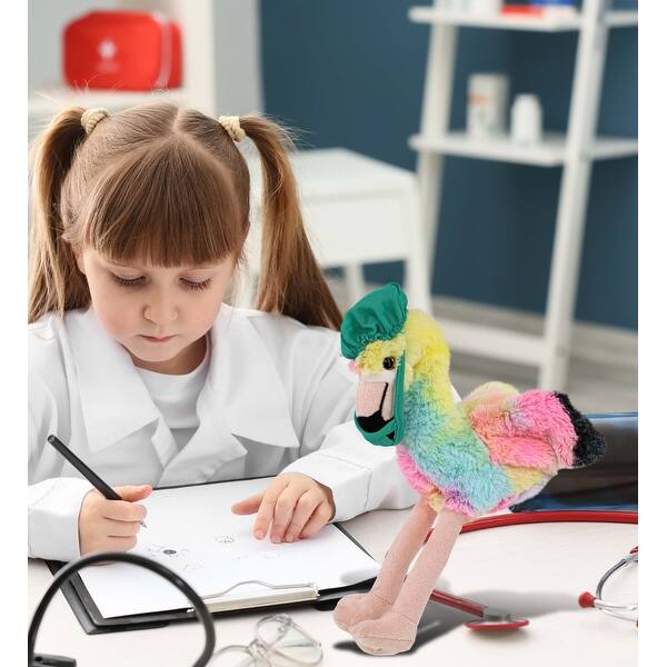 DolliBu Rainbow Flamingo Doctor Plush Toy with Scrub Uniform and Cap ...