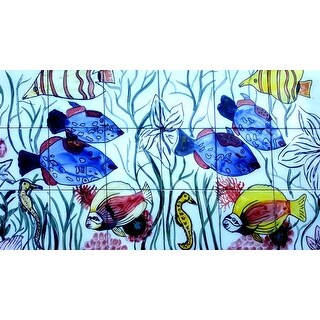 36in x 18in Aquarium Fish 18pc Mosaic Tile Ceramic Wall Mural - Bed ...