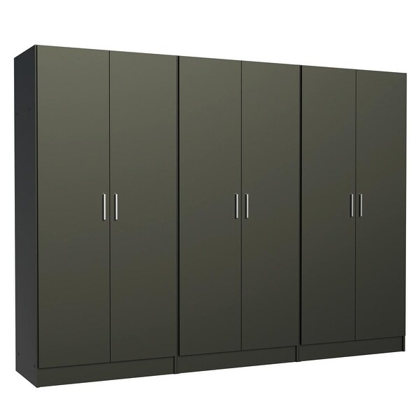 Madesa Wardrobe Set 3 Storage Armoire Closet Hanging 6 Doors with Shelves 94 L Organization Unit for Bedroom and Office Black