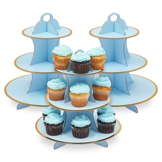 Blue 3-Tiered Cupcake Stand Towers for Boy Baby Shower, Birthday Party ...