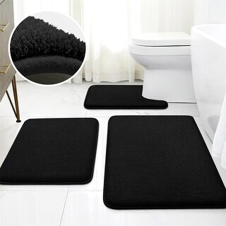 Black Bathroom Rugs Set 3 Piece,Washable Toilet Bath Mat - 17" x 32 ...