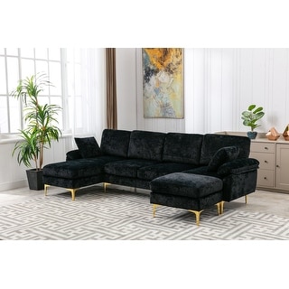 Black Sectional Sofa Sleeper Couch with Chaise Lounges & Ottomans - Bed Bath & Beyond - 39476091