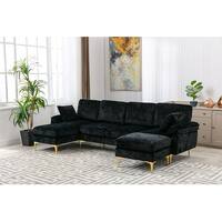 U-shape Sectional Sofa w/ Removable Cushions & Sofa Slipcovers, Black - Bed Bath & Beyond - 39114325