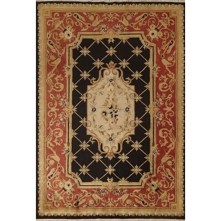 Black Geometric Aubusson Oriental Area Rug Handmade Wool Carpet - 6'0"x ...