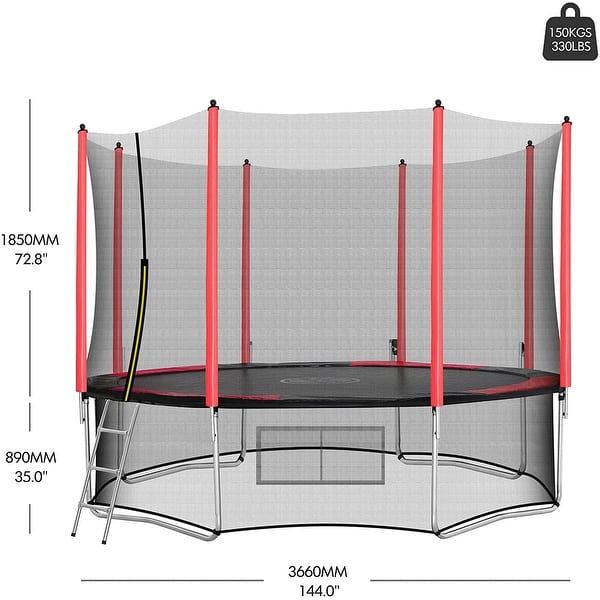 12ft Trampoline with Safety Enclosure for Kids - Red - Bed Bath ...