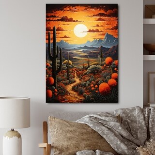Designart "Yellow Green Cactus Desert Sunset Saguaro" Cactus Canvas Art ...