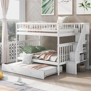Full over Full High-quality Pine Wood & MDF Bunk Bed with Trundle ...