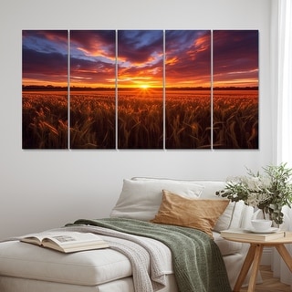 Designart "Glorious Sunset Over Flanders Wheat Fields I" Meadow ...