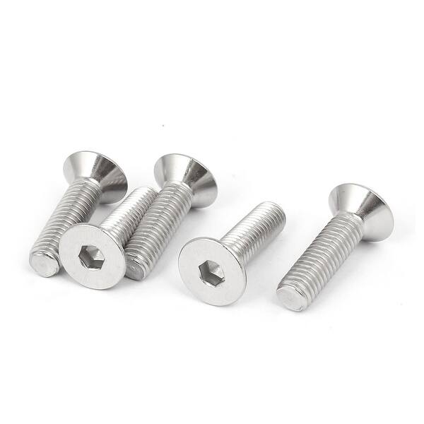M8x30mm 316 Stainless Steel Fully Thread Flat Head Hex Socket Cap Screw 5pcs - Silver Tone - Bed ...