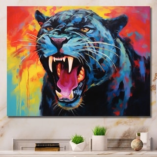 Designart "Colorful Panther Expressionist Encounter" Animals Wall Art ...