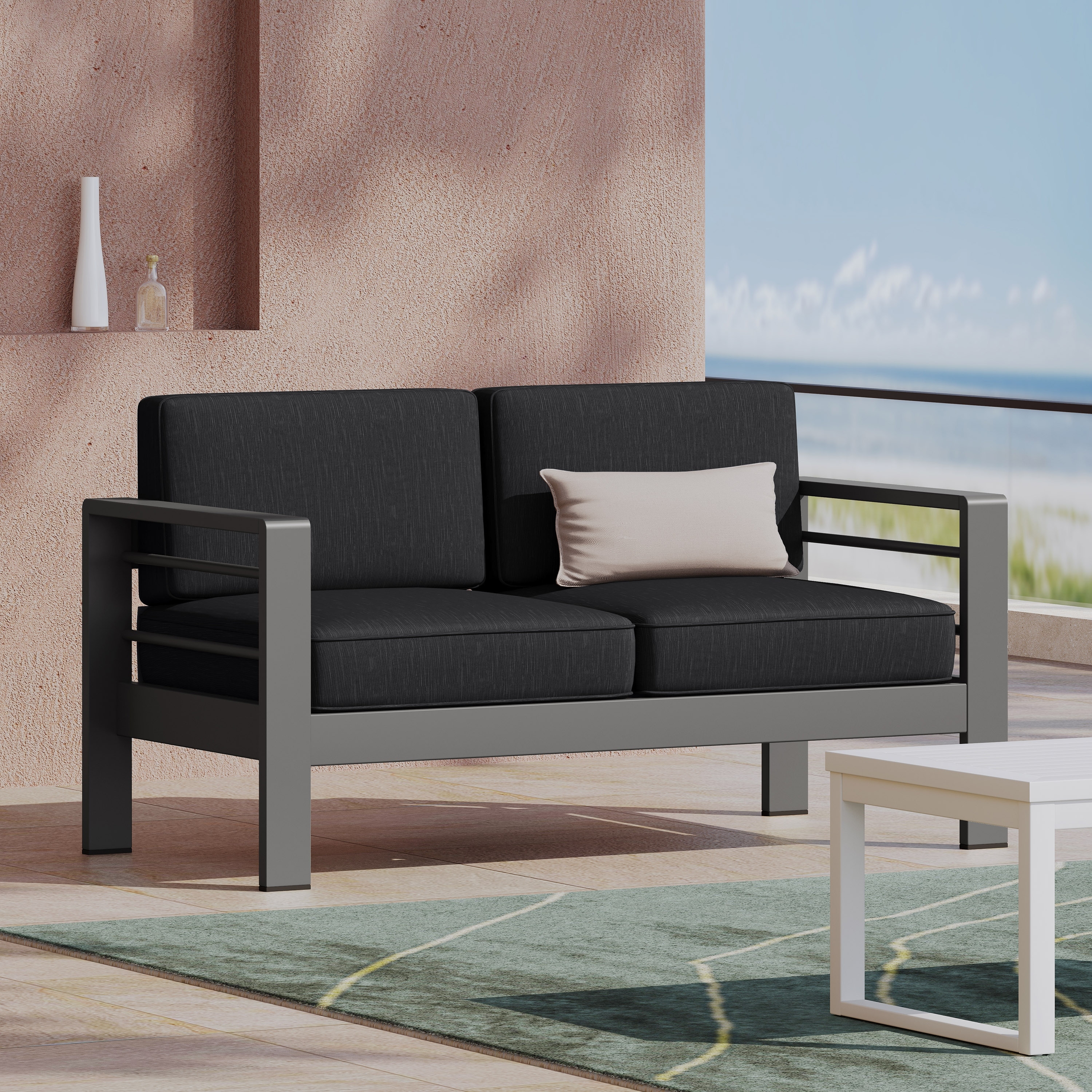 Cape coral outdoor loveseat sofa with tray by christopher knight home store